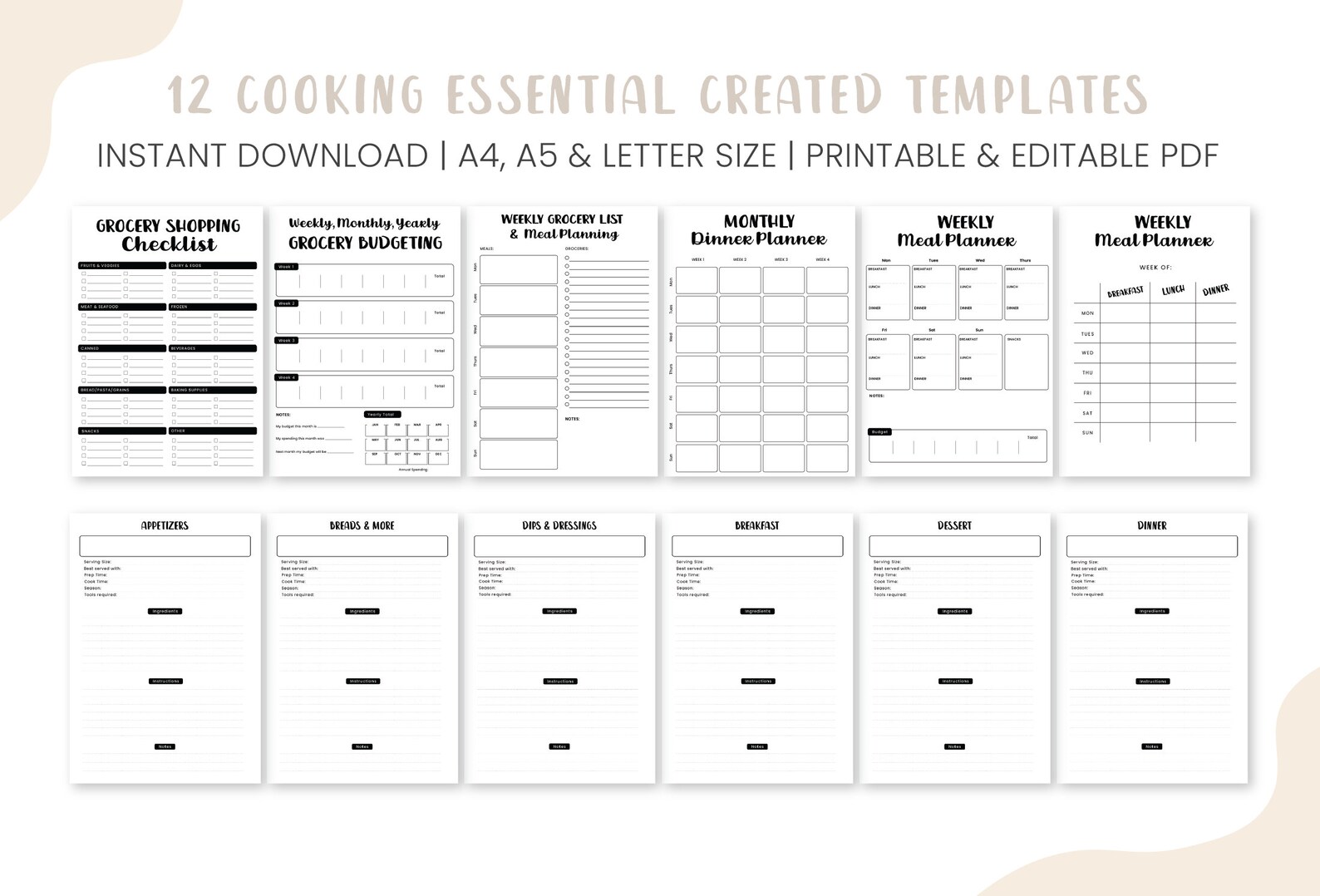 Simple Meal Plan Template, Meal Plan Print, Grocery Lists Printable ...