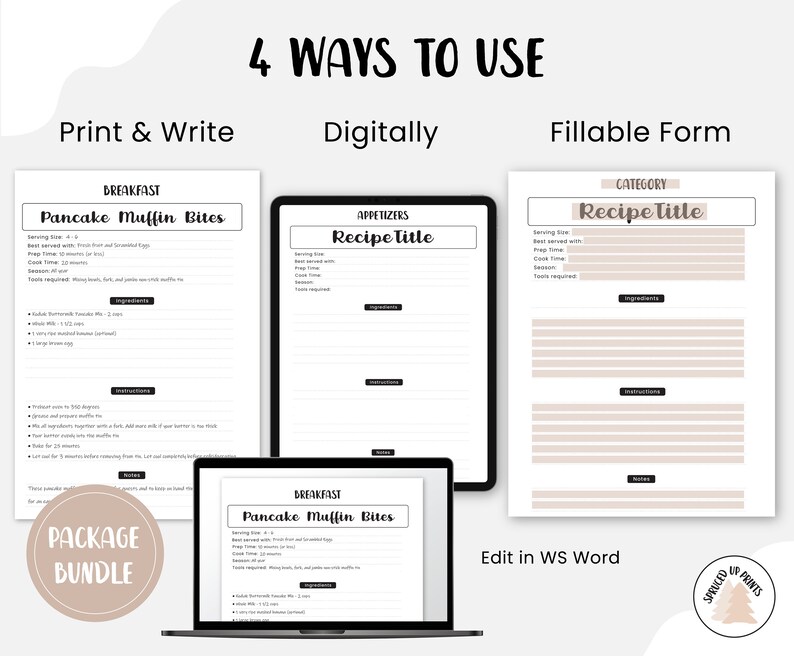 EDITABLE Recipe Book Template DIY Cookbook Gifts for Mom Kitchen ...