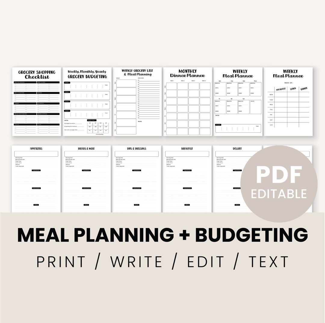 Simple Meal Plan Template, Meal Plan Print, Grocery Lists Printable ...