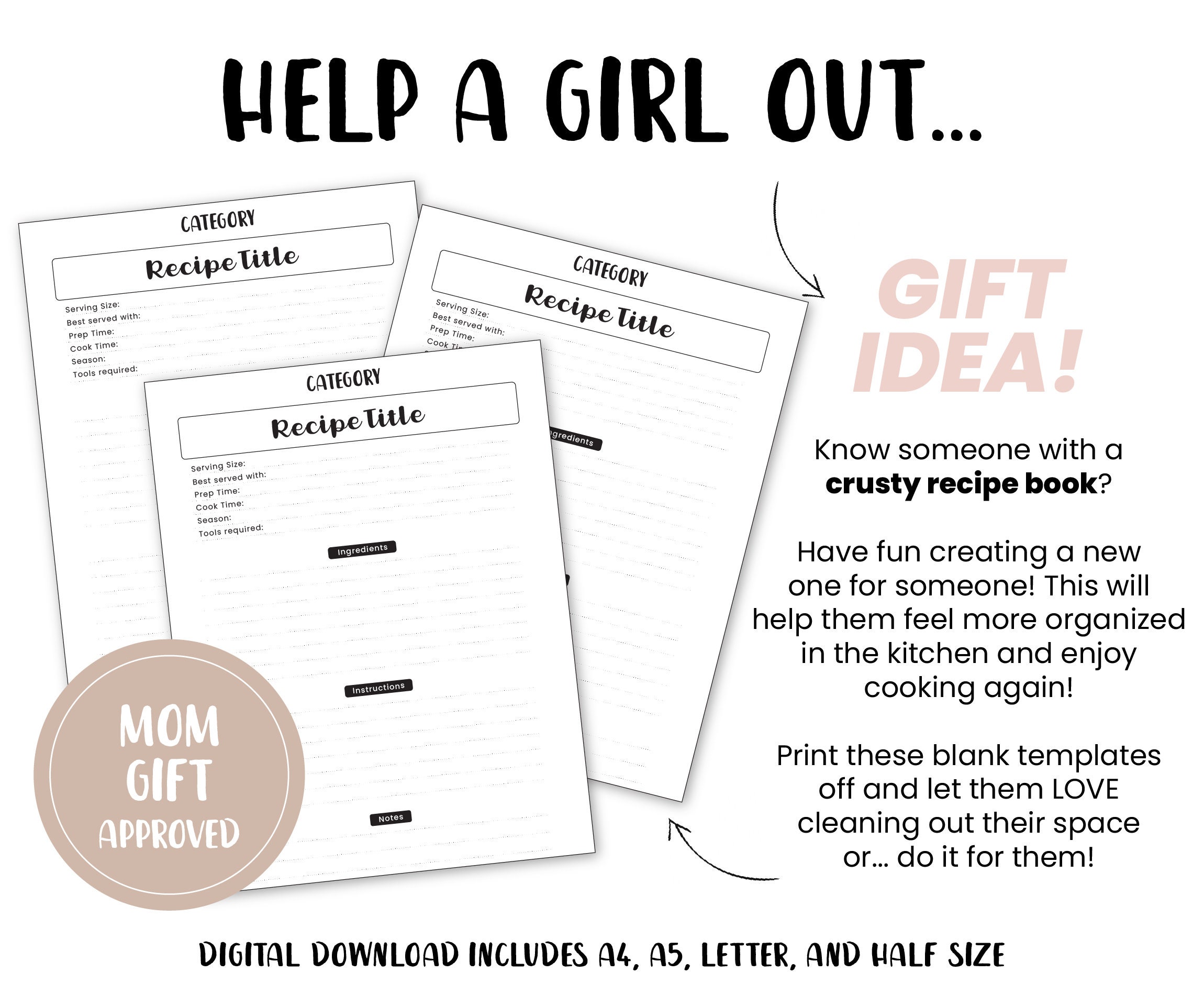 EDITABLE Recipe Book Template | DIY Cookbook | Gifts for Mom | Kitchen ...