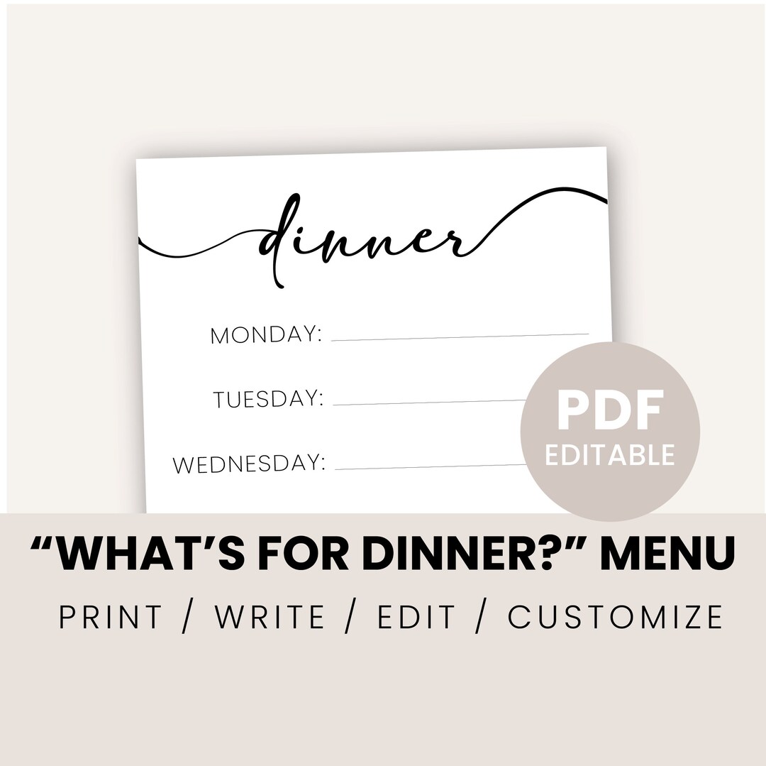 Digital Dinner Menu | Printable Dinner Menu | Dinner Template PDF ...