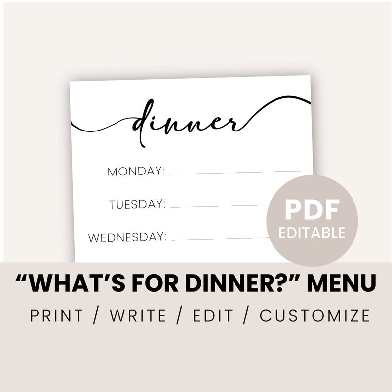 Printable Dinner Menu Template | Weekly Meal Planner (PDF) - Etsy