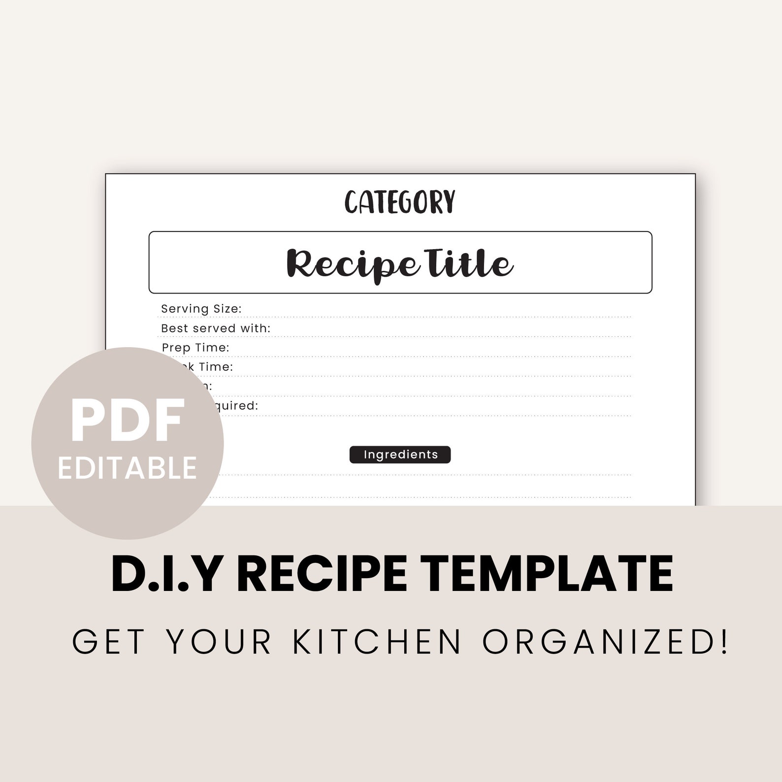 EDITABLE Recipe Book Template | DIY Cookbook | Gifts for Mom | Kitchen ...