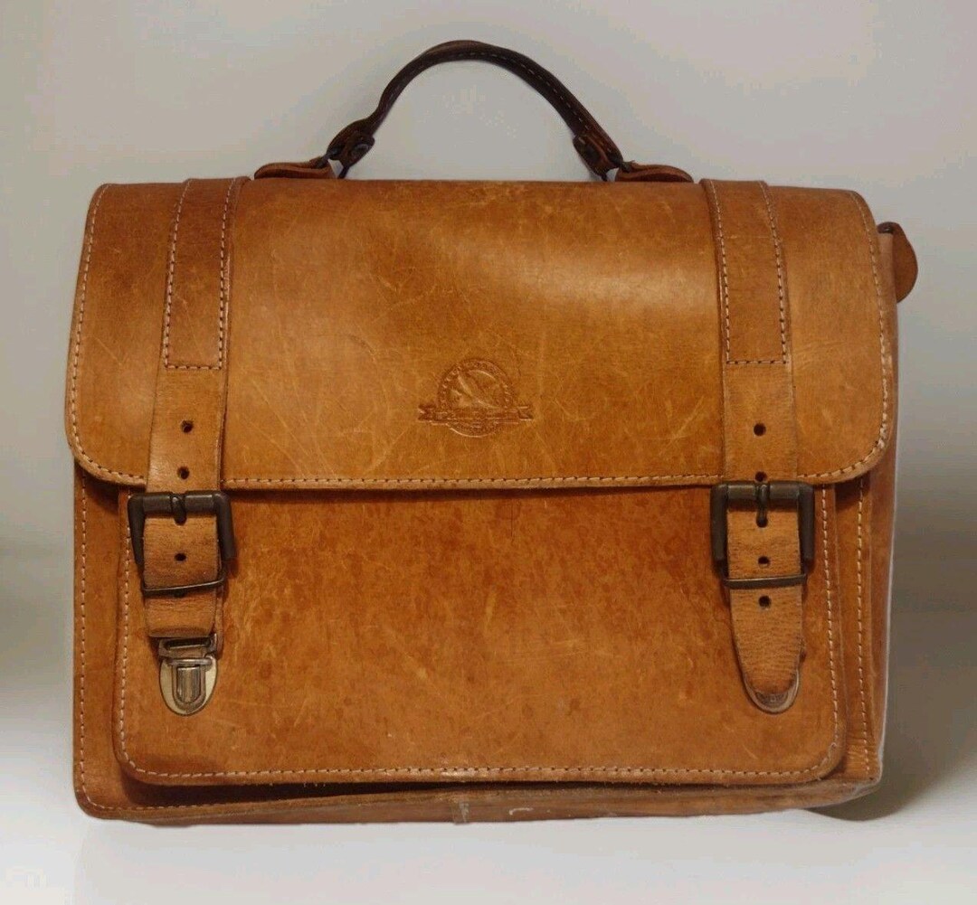 Vintage Eddie Bauer Leather Briefcase Rare AMIET Oval Lock Made in USA ...