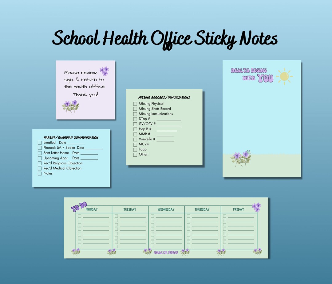 School Nurse Sticky Notes, School Health Office Notepad, School Nurse ...