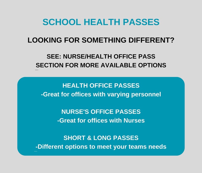 School Health Office Pass School Nurse Pass Health Office Printable School Nurse Item School