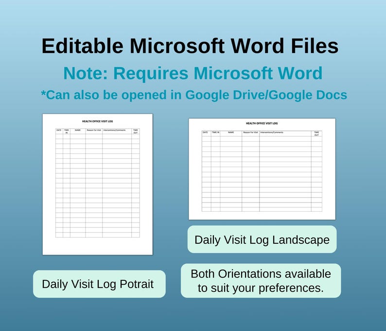 School Nurse Office Visit Log Template Bundle (PDF & Word) - Etsy