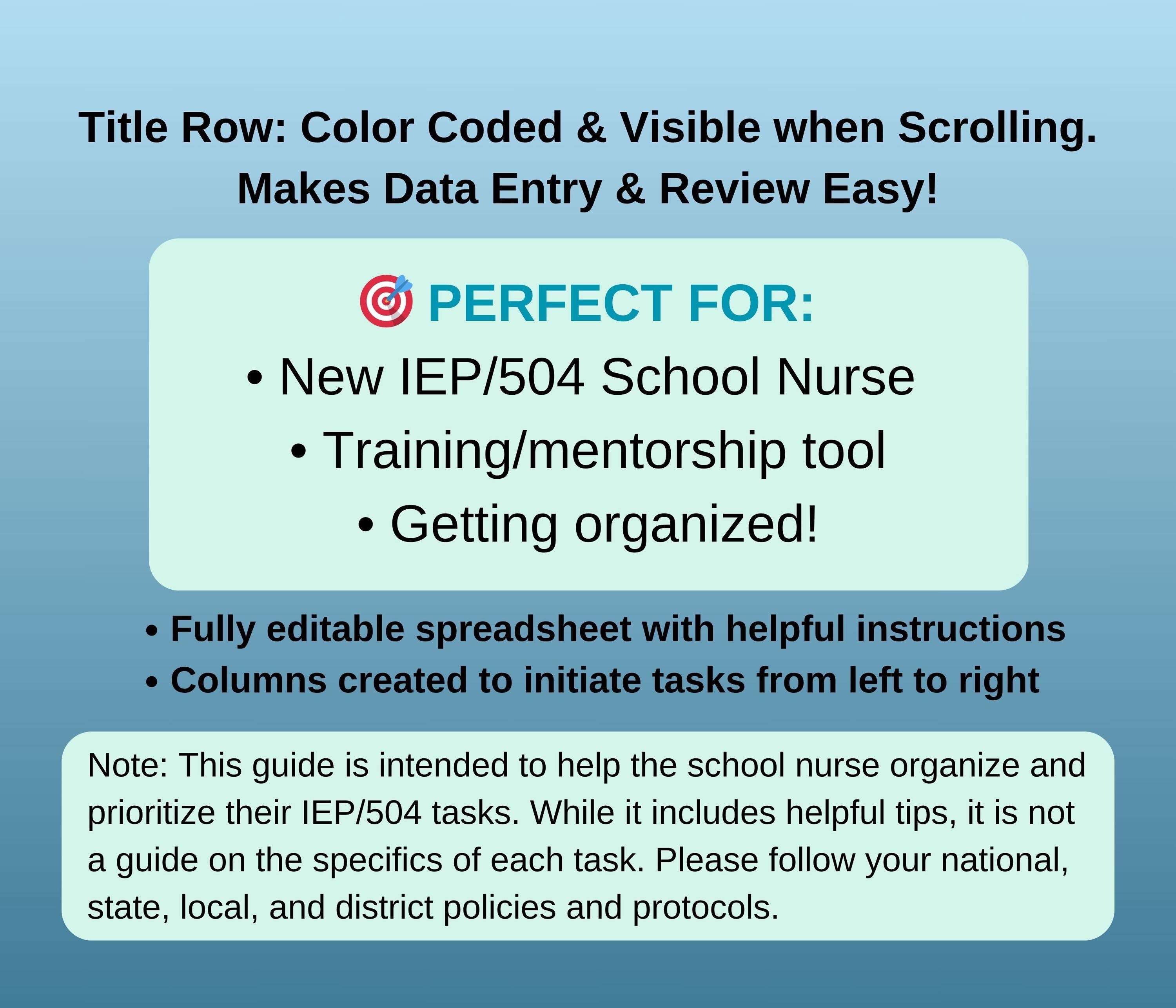 School Nurse Planner: IEP & 504 Tracking Spreadsheet (editable, Digital ...