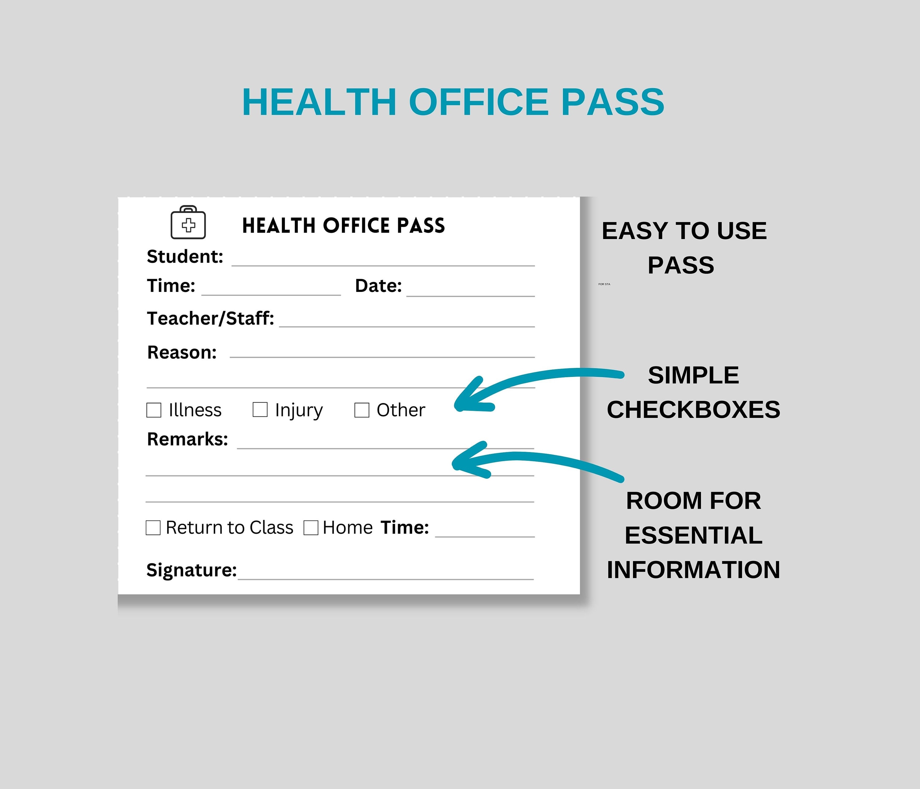 School Health Office Pass, Nurse's Office Pass, Health Office Decor ...