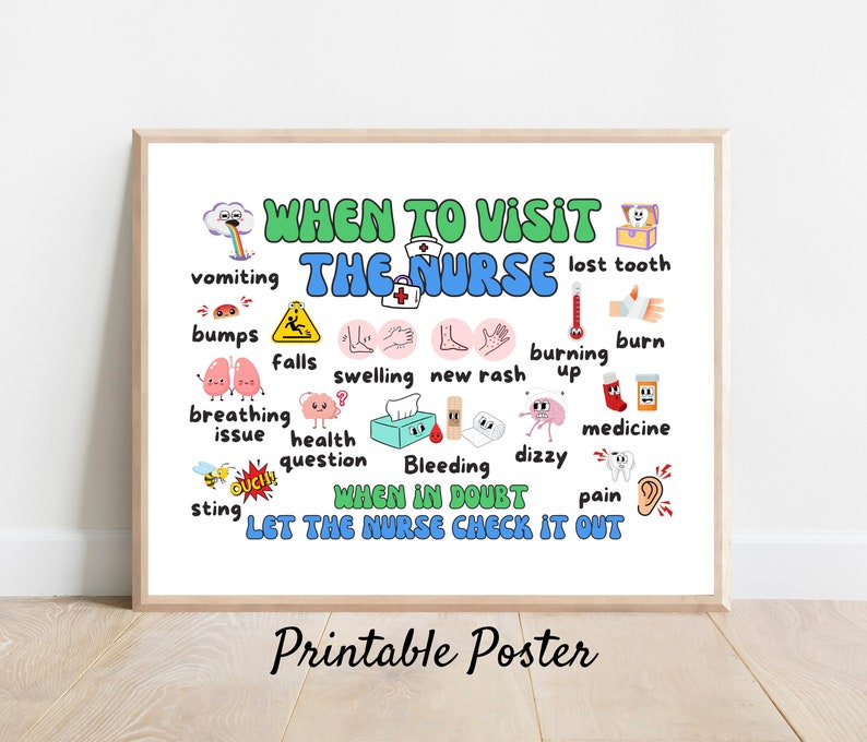 When to Visit the Nurse Poster Printable, School Nurse Decor, Health ...