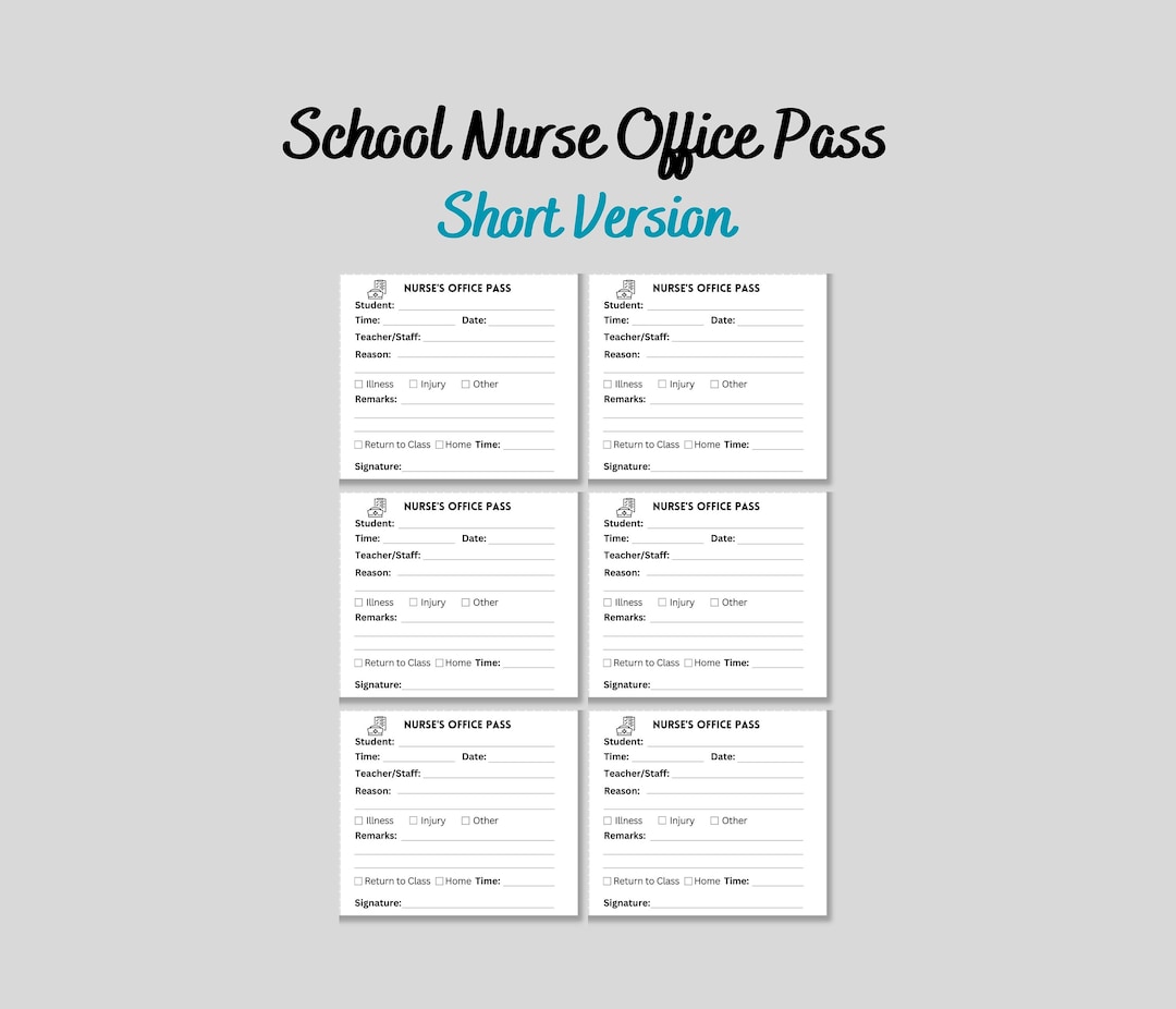 School Nurse Pass School Nurses Office Pass School Health Office Pass Elementary Health
