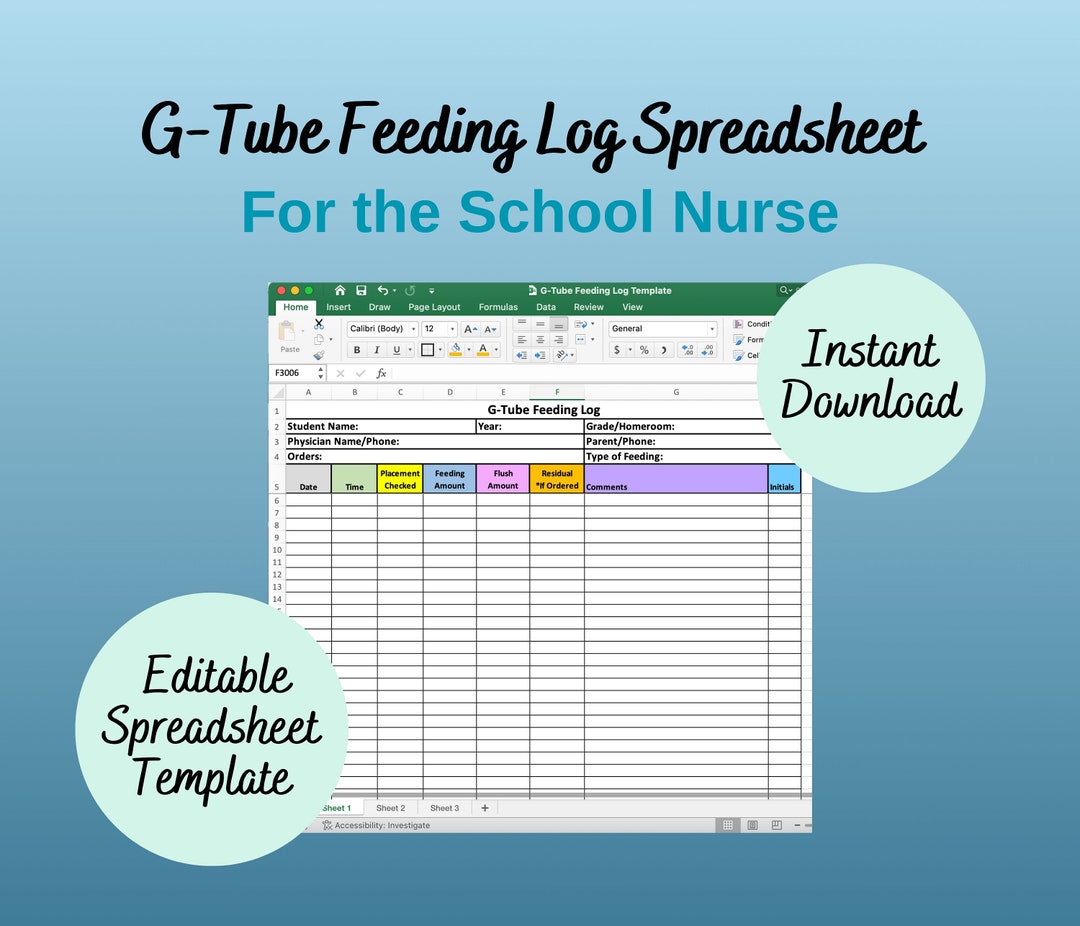 School Nurse G-tube Feeding Log Spreadsheet School Nurse Medication ...