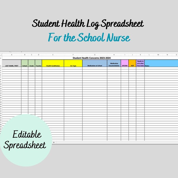 School Nurse Student Log - Etsy
