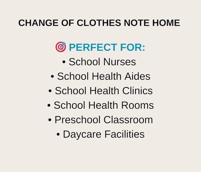 School Nurse Change of Clothes Note to Parent (PDF, PNG Included) - Etsy