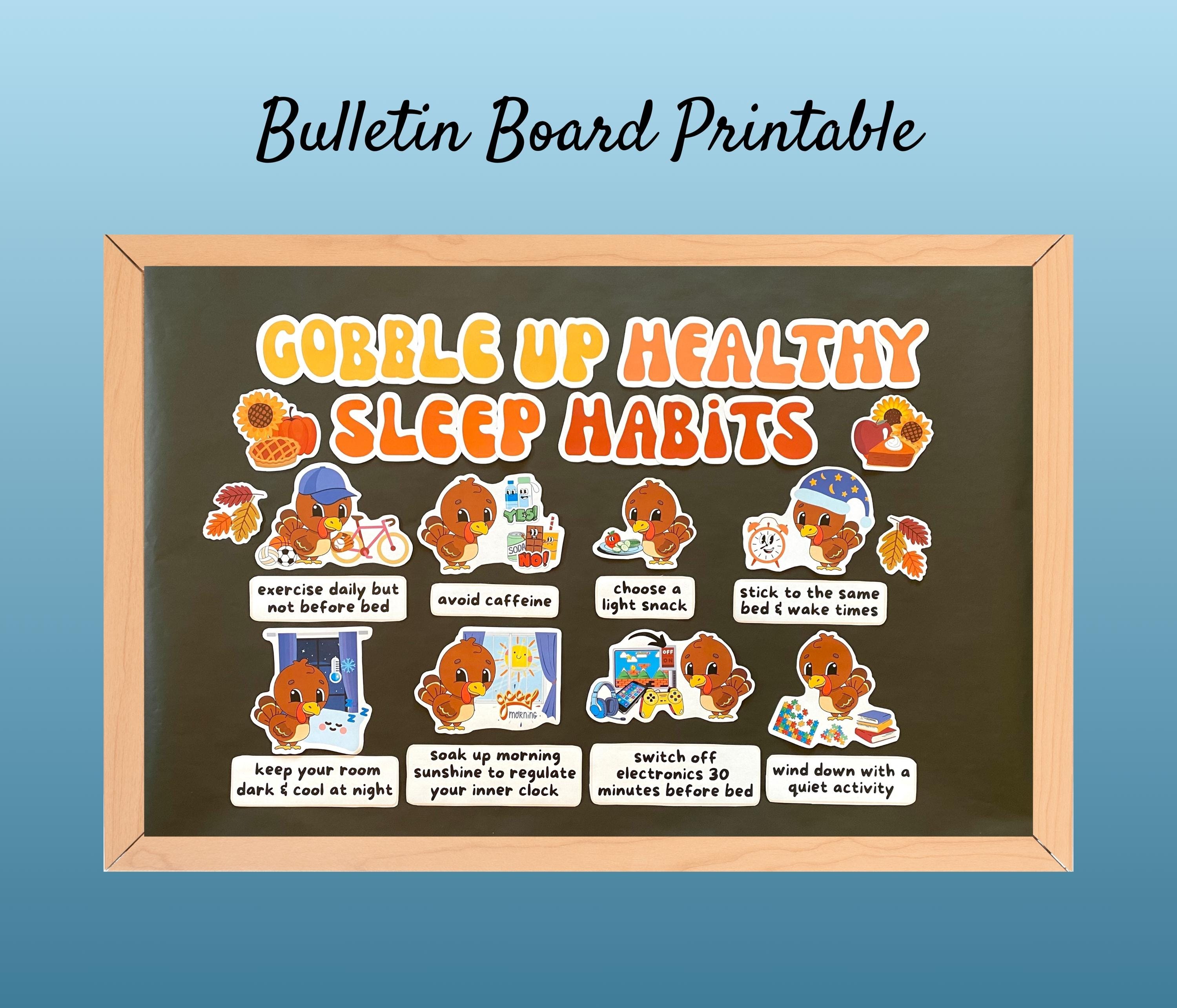 Healthy Sleep Habits Bulletin Board Kit: Fall School Nurse Decor (PDF ...