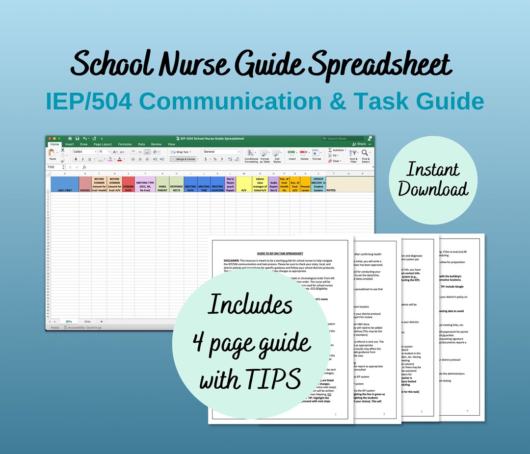 School Nurse Guide Spreadsheet, School Nurse Planner, School Nurse to ...