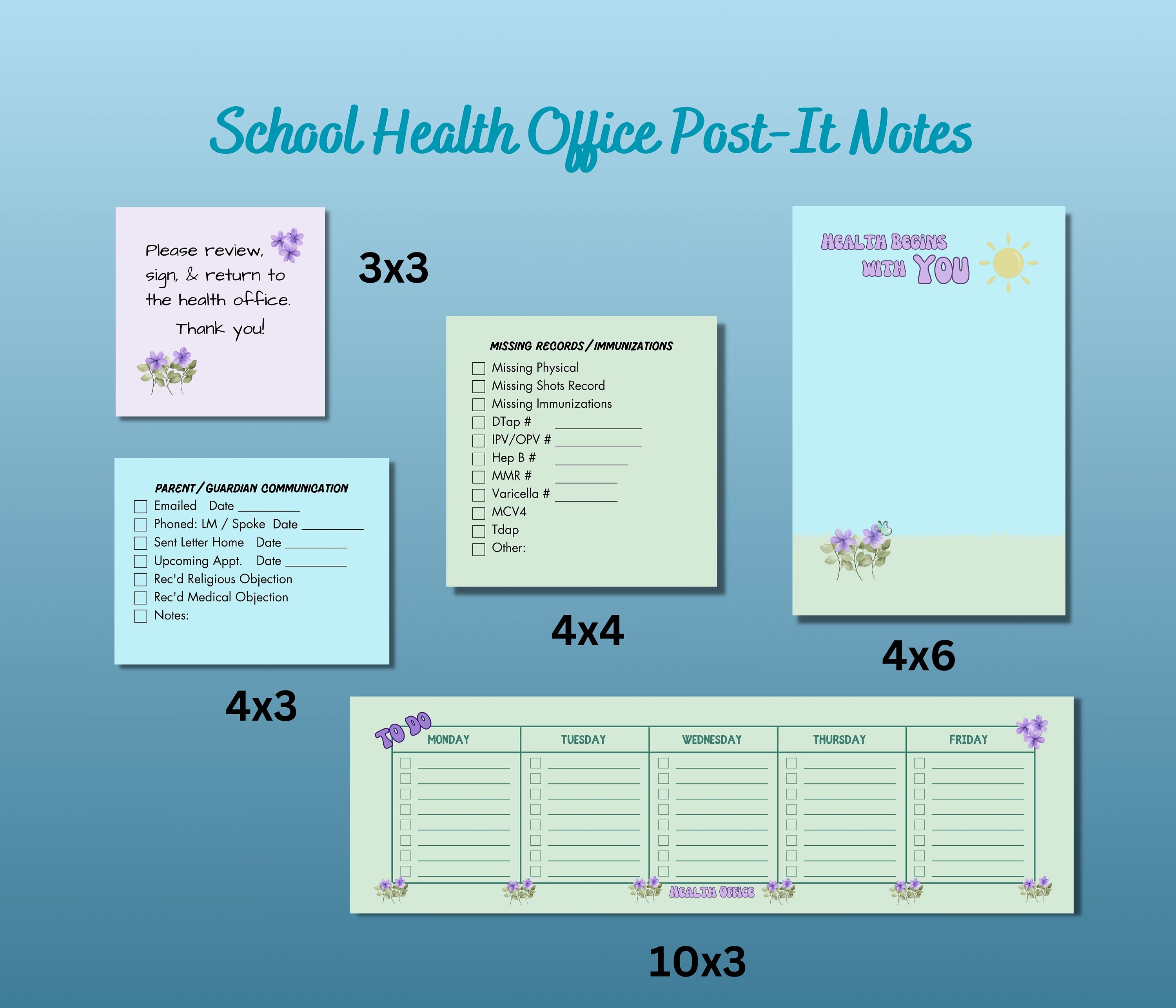 School Nurse Sticky Notes, School Health Office Notepad, School Nurse ...