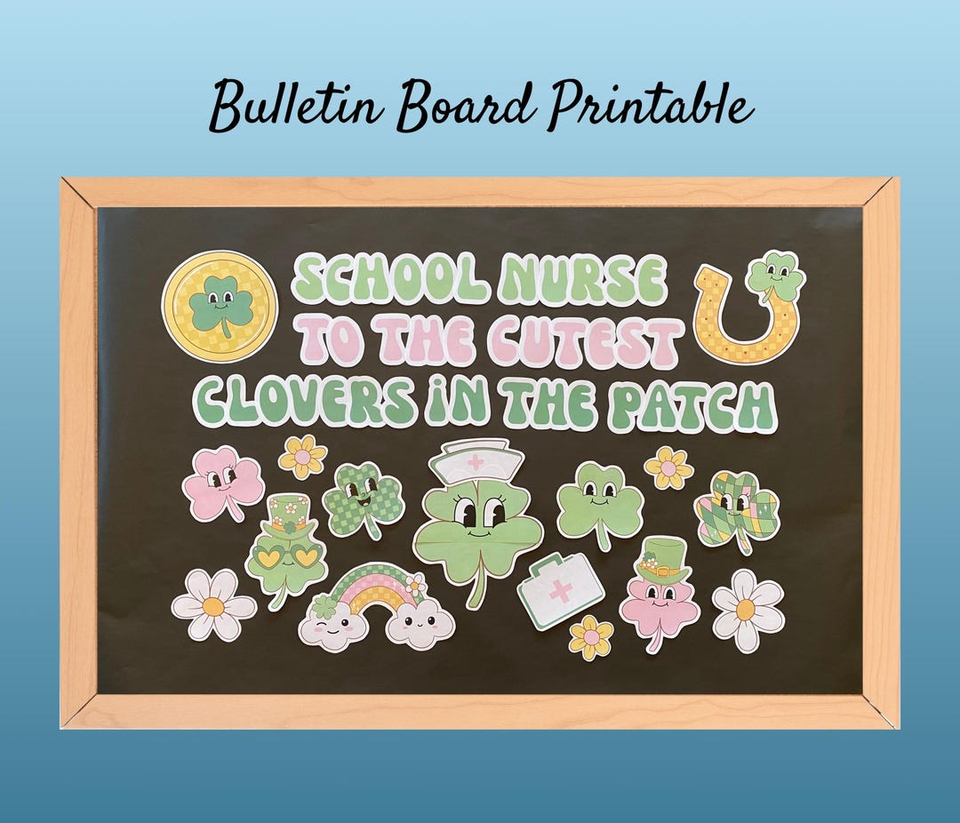 School Nurse St. Patrick's Day Bulletin Board Kit: Retro Shamrock Decor ...