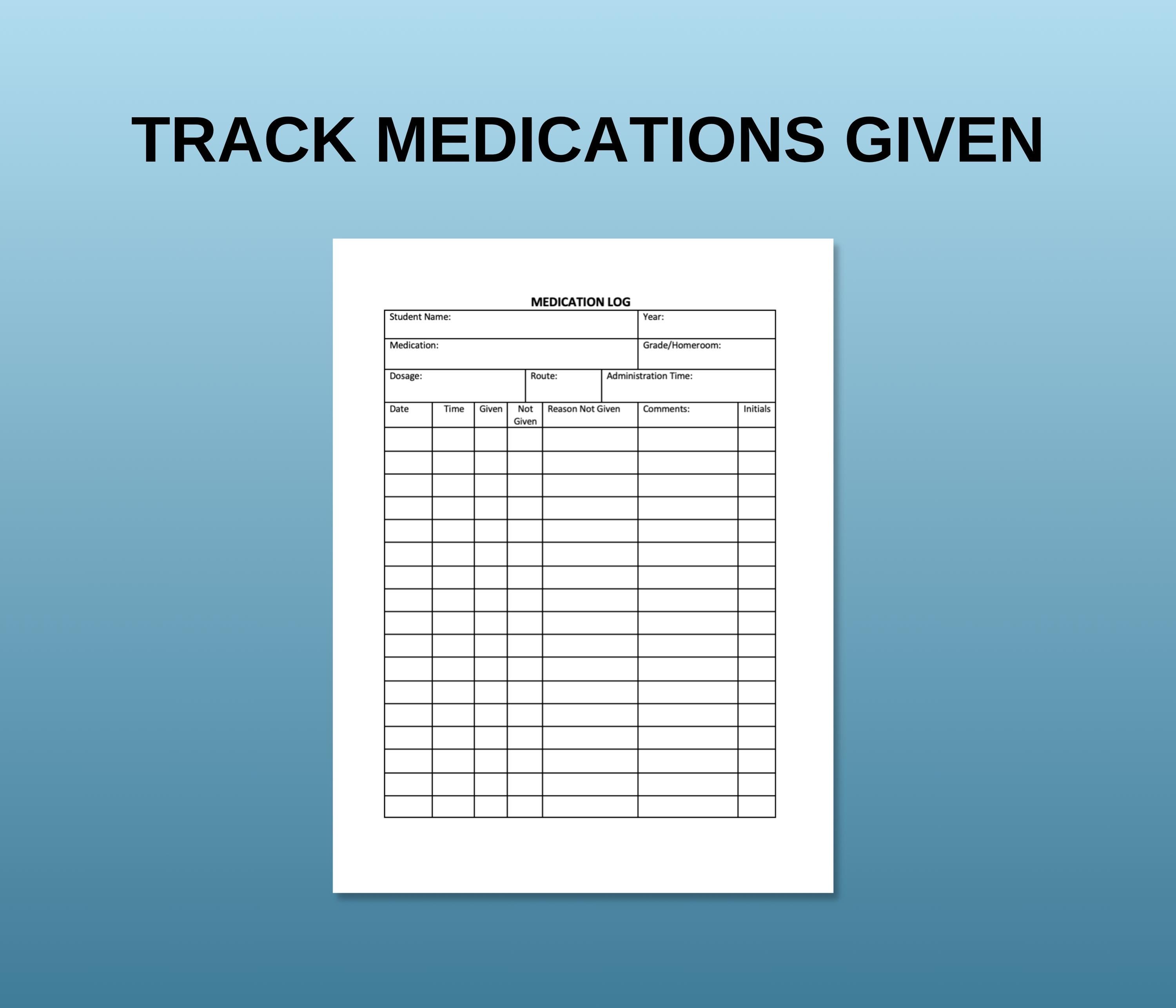 School Nurse Medication Log Template: Printable Daily Tracker (digital ...