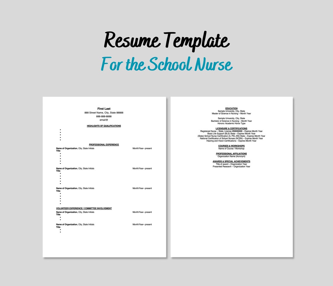 School Nurse Resume, CV, Cover Letter Bundle School Nurse Resume ...