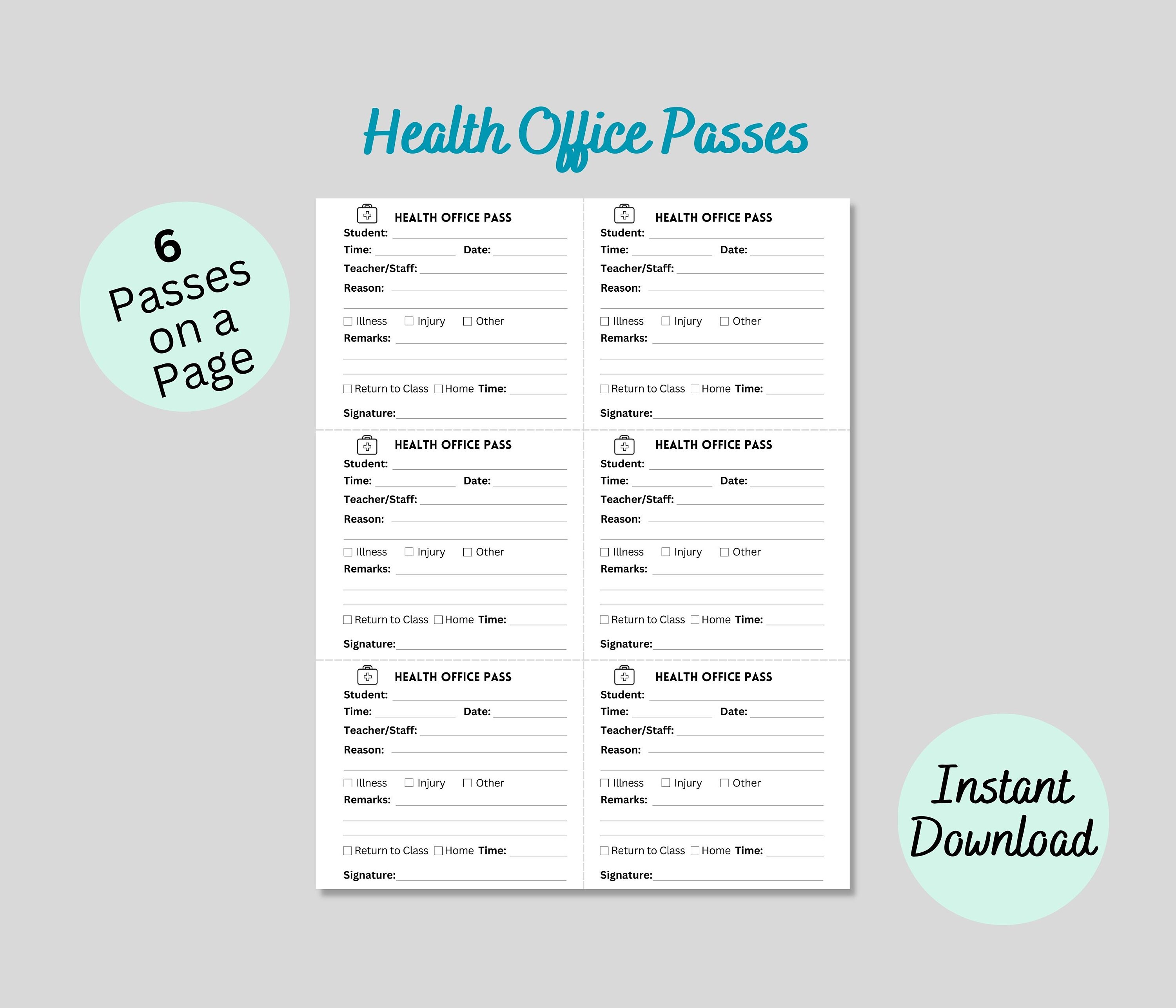 School Health Office Pass, Nurse's Office Pass, Health Office Decor ...