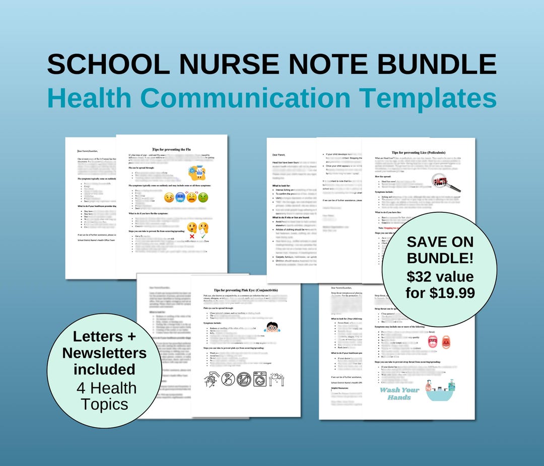 School Nurse Letter & Flyer Templates Bundle: Editable Nurse Notes ...