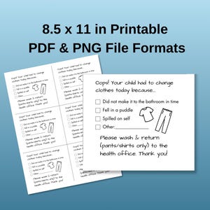 School Nurse Change of Clothes Note to Parent (PDF, PNG Included) - Etsy