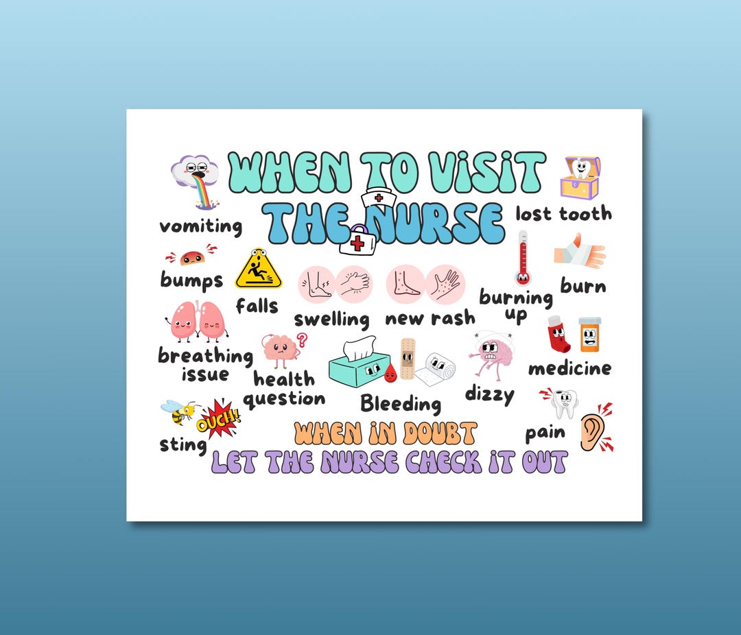 When to Visit the Nurse Poster: School Health Office Decor - Etsy