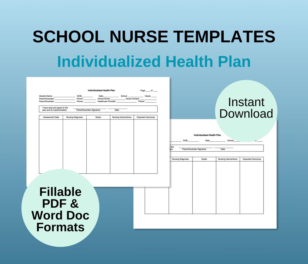 School Nurse Health Plan Template: Fillable PDF & Word (digital ...