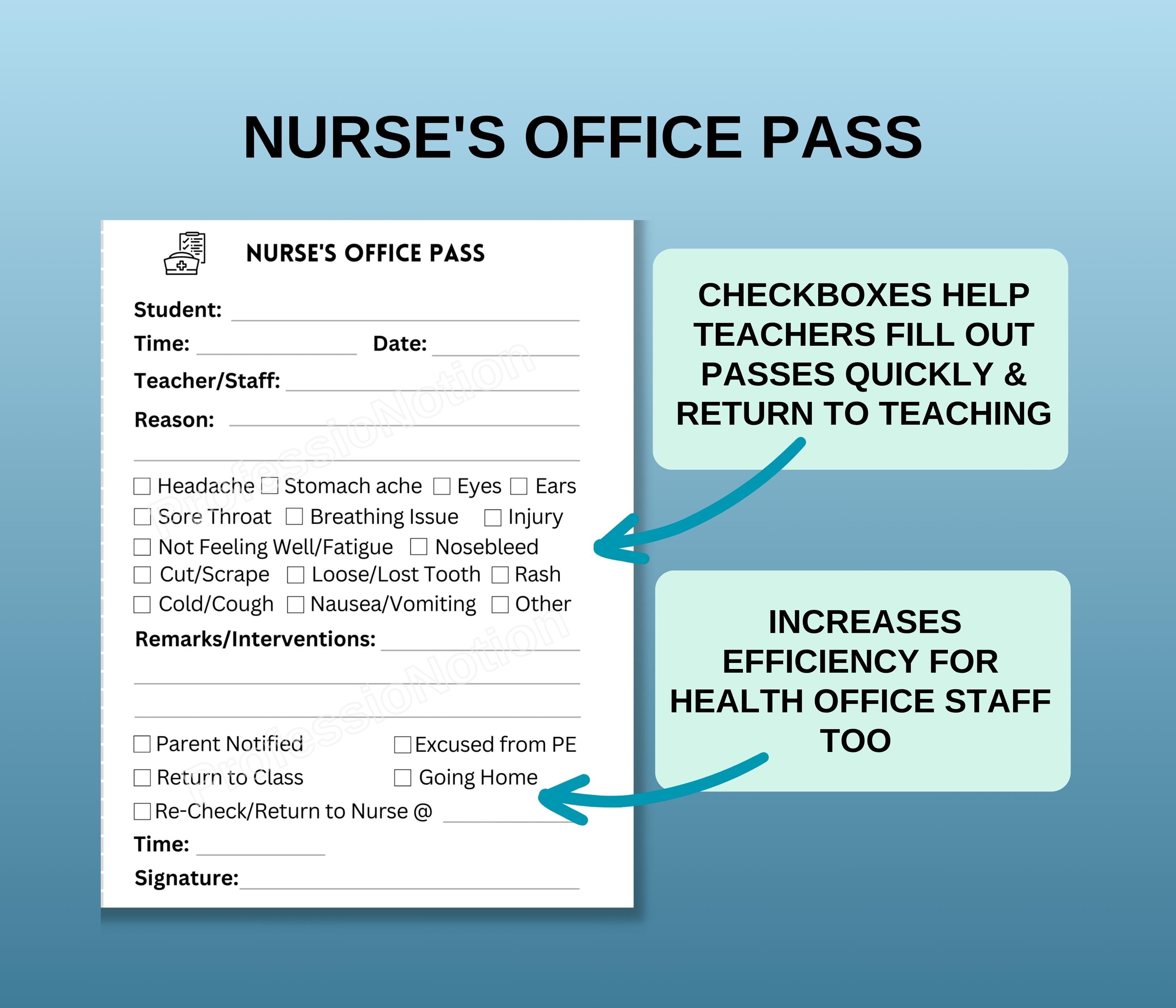 School Nurse Pass Printable Long Version: Health Office Forms (PDF ...