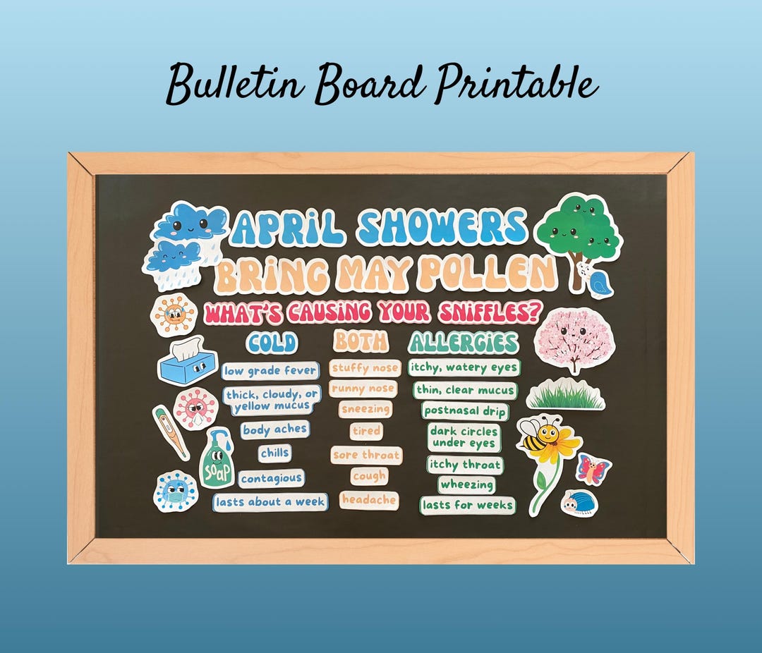 Spring Bulletin Board Kit, School Nurse Decor, Cold Vs Allergies Health ...
