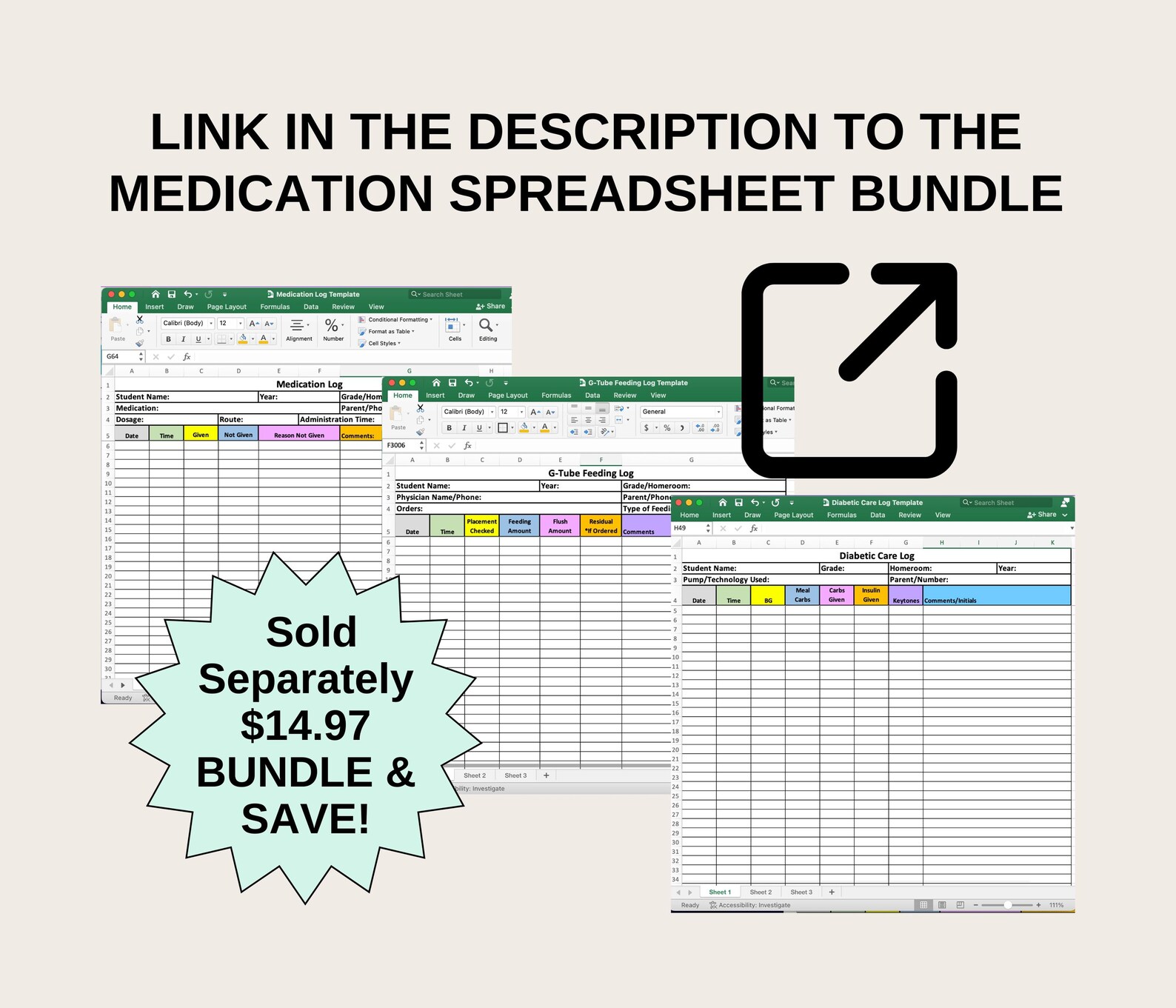 School Nurse Medication Log Spreadsheet: Editable Excel Template ...