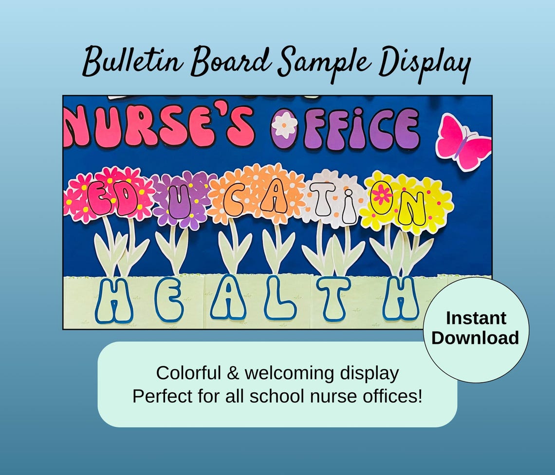 Floral Nurse Office Bulletin Board Kit School Nurse Bulletin Board Set Printable Welcome