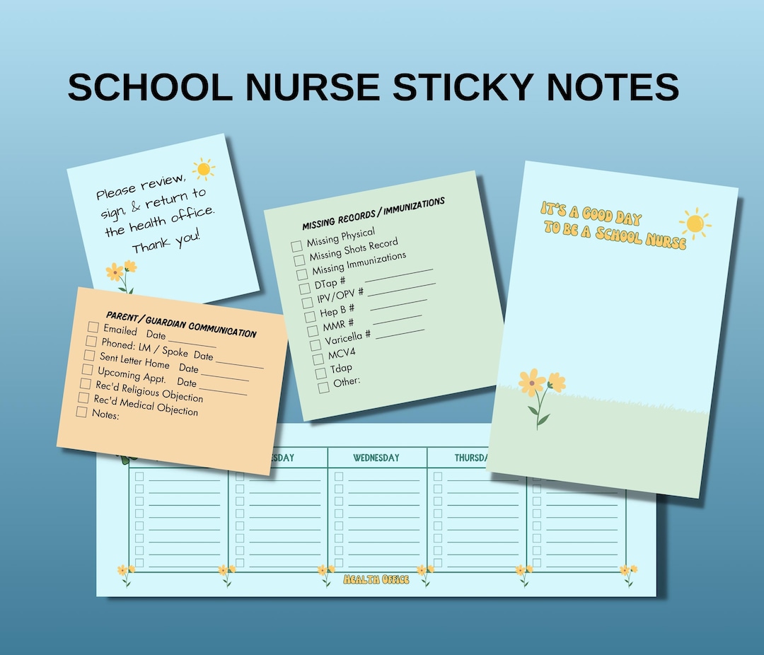 School Nurse Sticky Notes: Health Office Forms, Checklist Notepad - Etsy