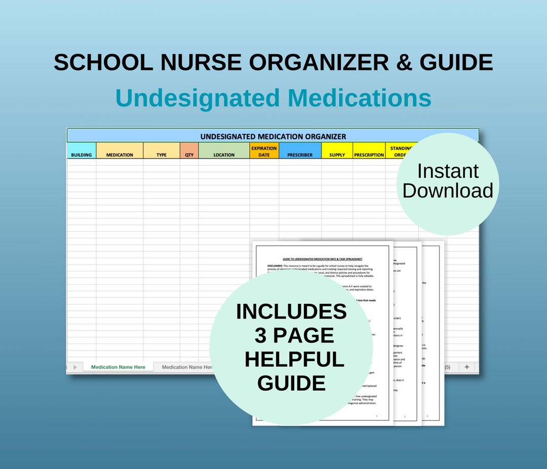 School Nurse Medication Organizer Spreadsheet & Guide (digital Download ...
