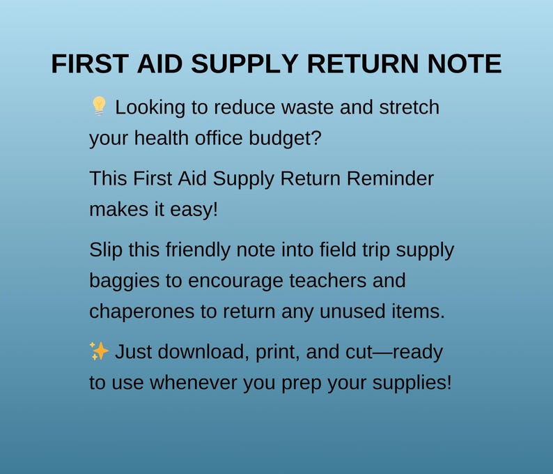 School Nurse Field Trip Supply Return Note (digital Download) - Etsy