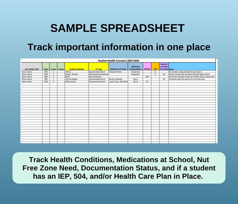 School Nurse Health Log: Student Health Condition Tracker (editable ...