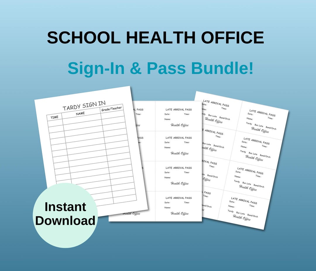 School Health Office Sign-in Sheet & Late Pass Bundle (PDF Download ...