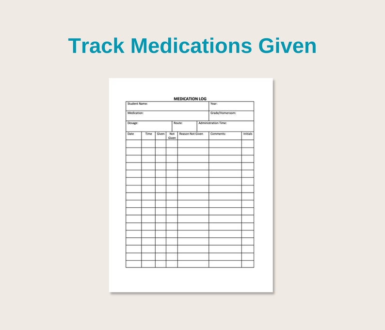 School Nurse Medication Log Template, Medication Administration Tracker ...