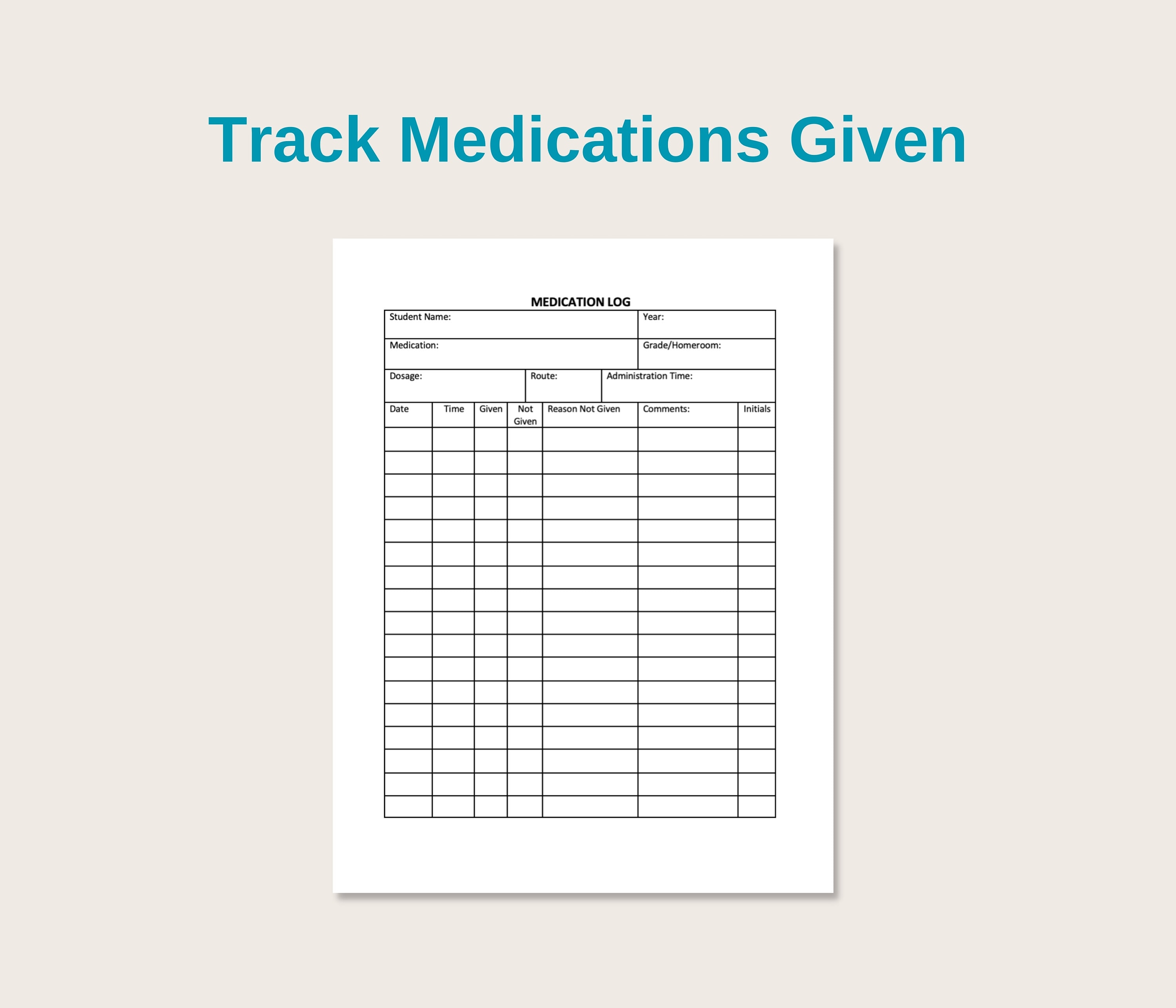 School Nurse Medication Log Template, Medication Administration Tracker ...