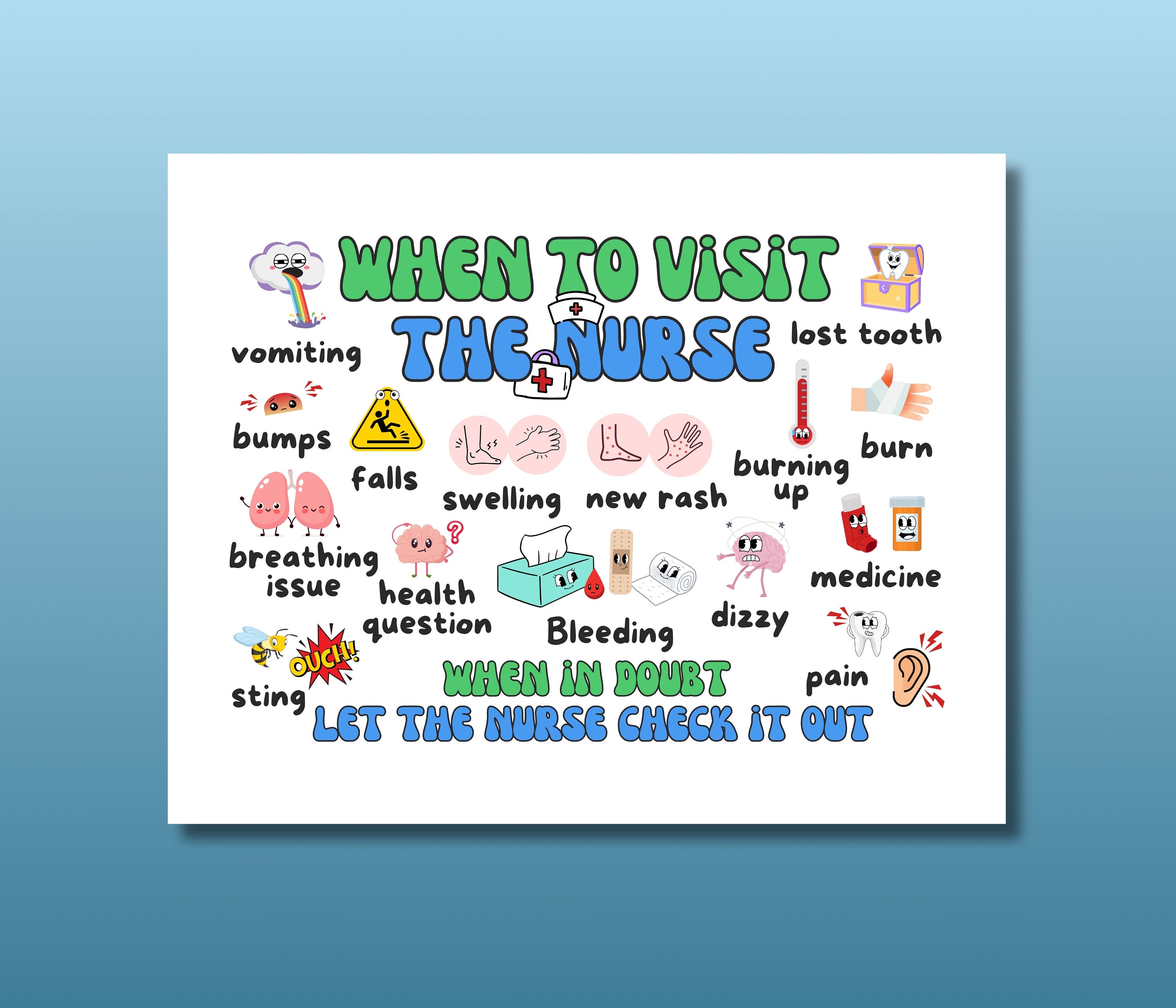 When to Visit the Nurse Poster, School Nurse Decor, Nurse Office Door ...
