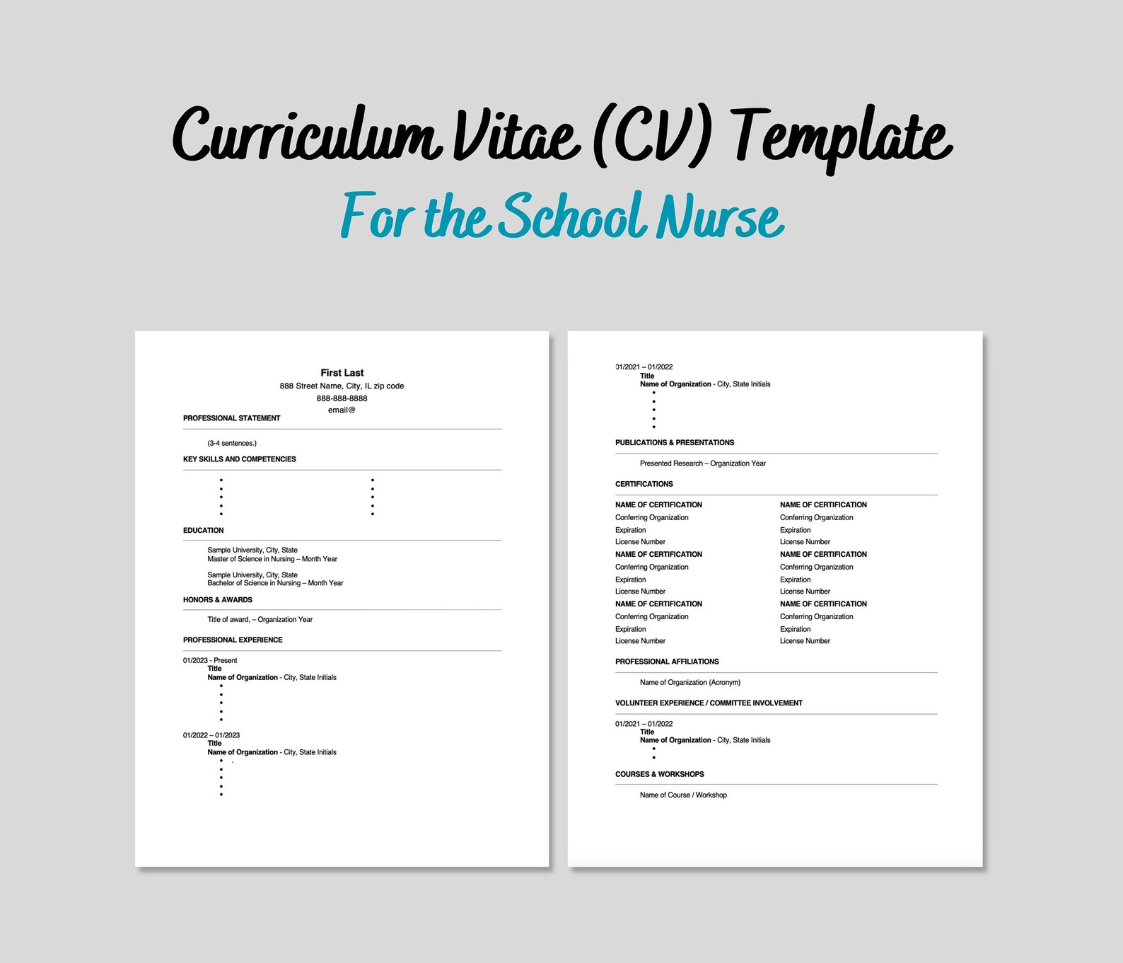 School Nurse Resume, CV, Cover Letter Bundle School Nurse Resume ...