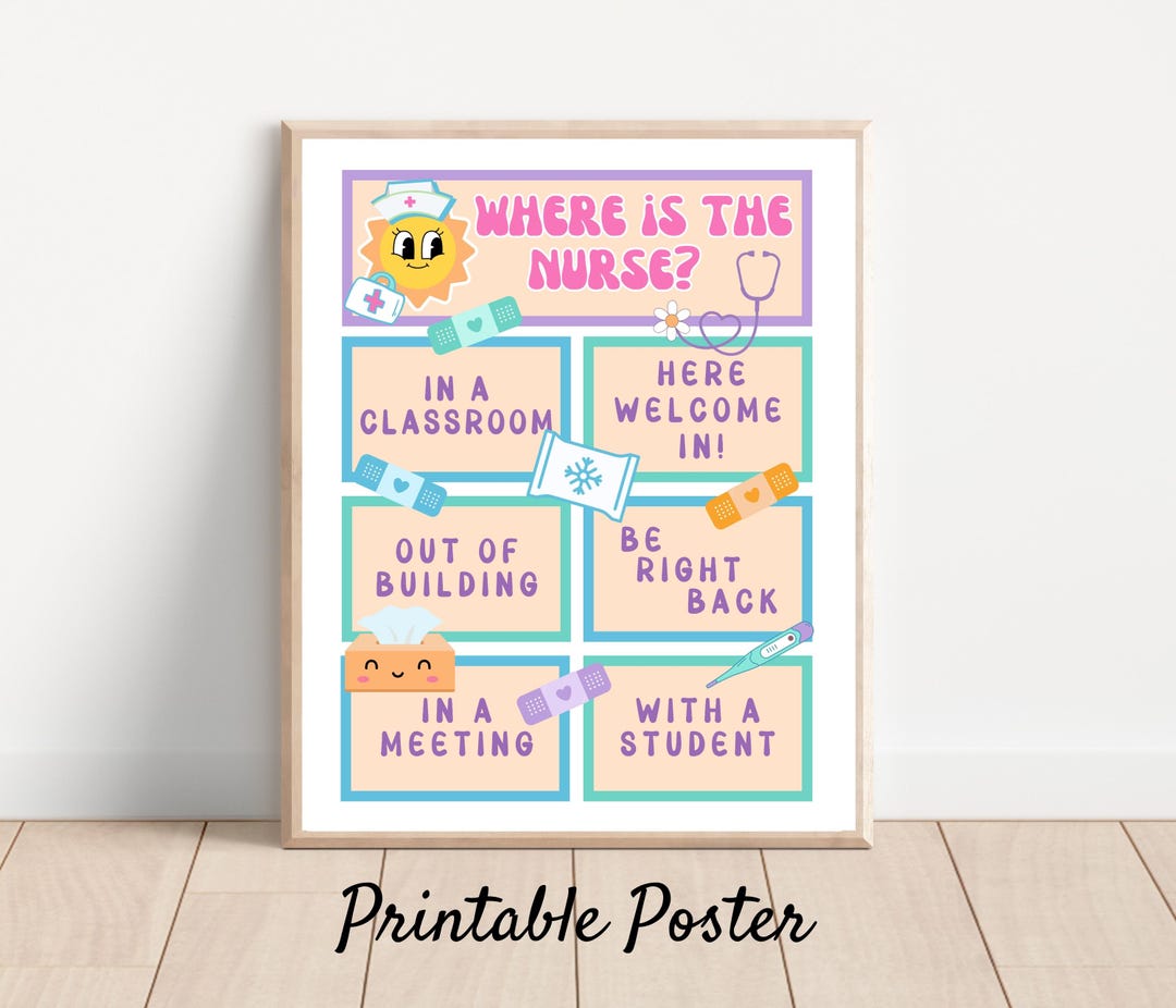 Pastel Where is the Nurse Sign: School Nurse Decor - Clinic Location ...