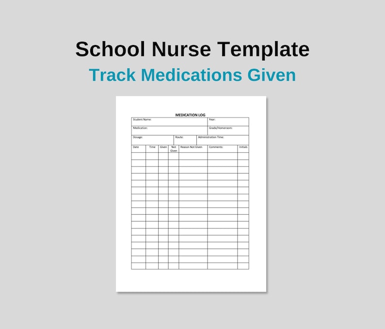 School Nurse Medication Log Template, Medication Administration Tracker ...
