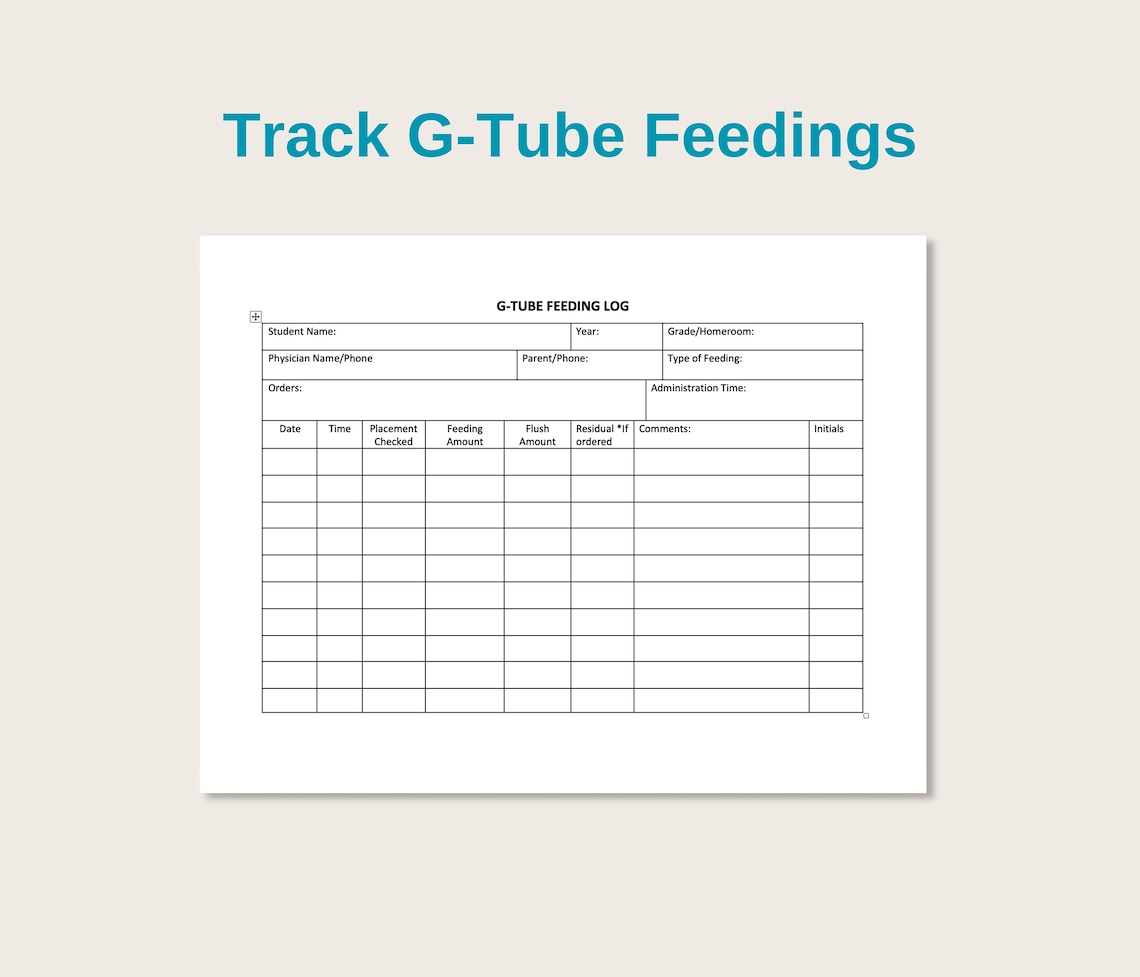 G-tube Medication Log, Daily G-tube Log Template, Printable Daily G ...