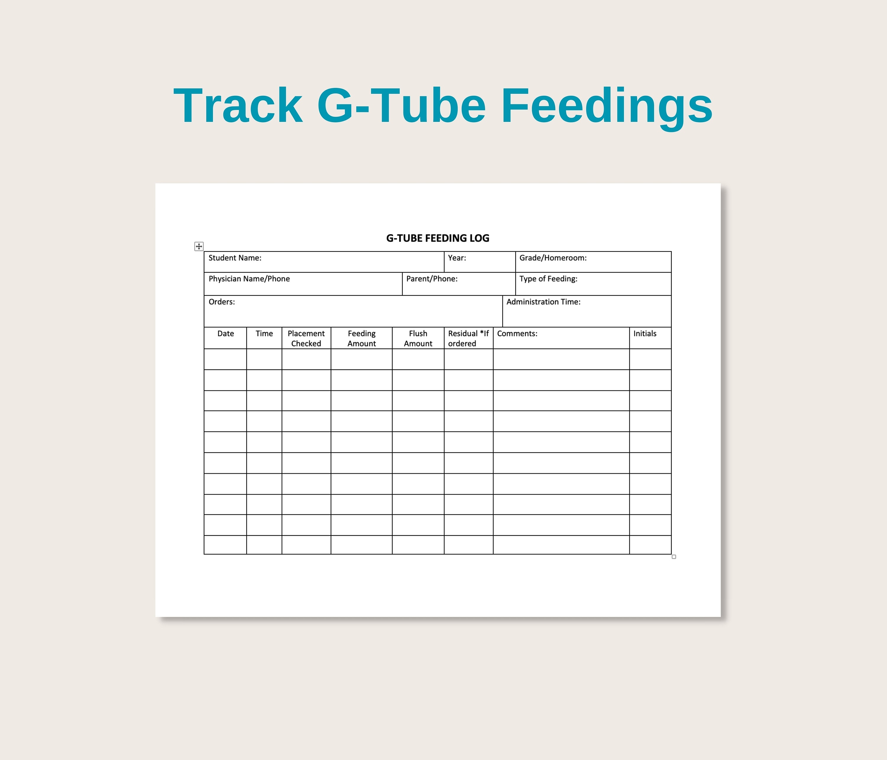 G-tube Medication Log, Daily G-tube Log Template, Printable Daily G ...
