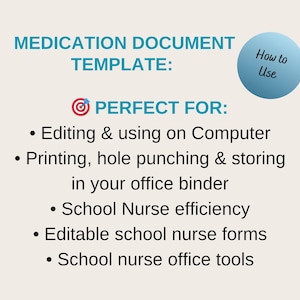 School Nurse Medication Log Template: Printable Daily Tracker (digital ...
