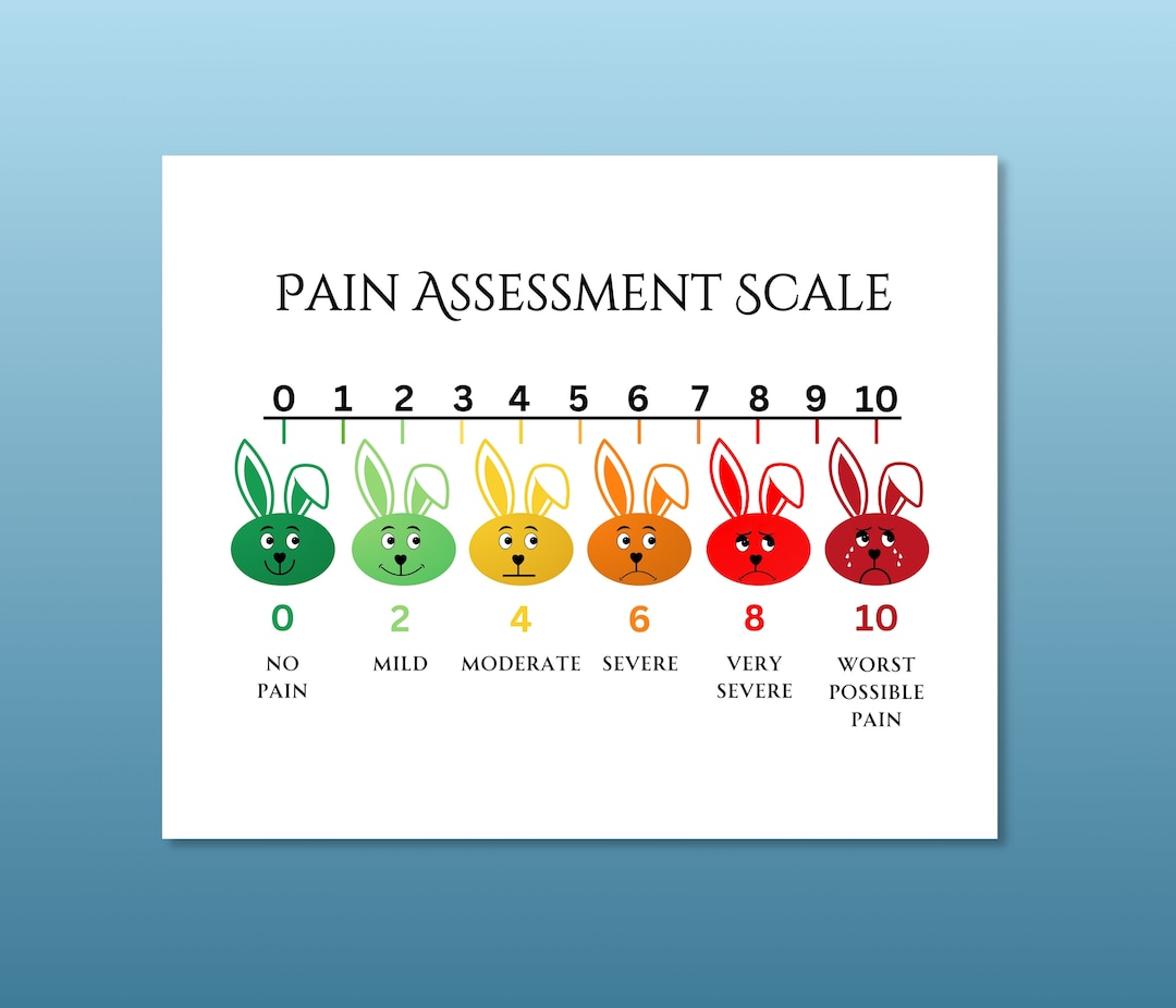 Funny Pediatric Pain Scale Poster, Kids Pain Chart, Playroom Bunny ...