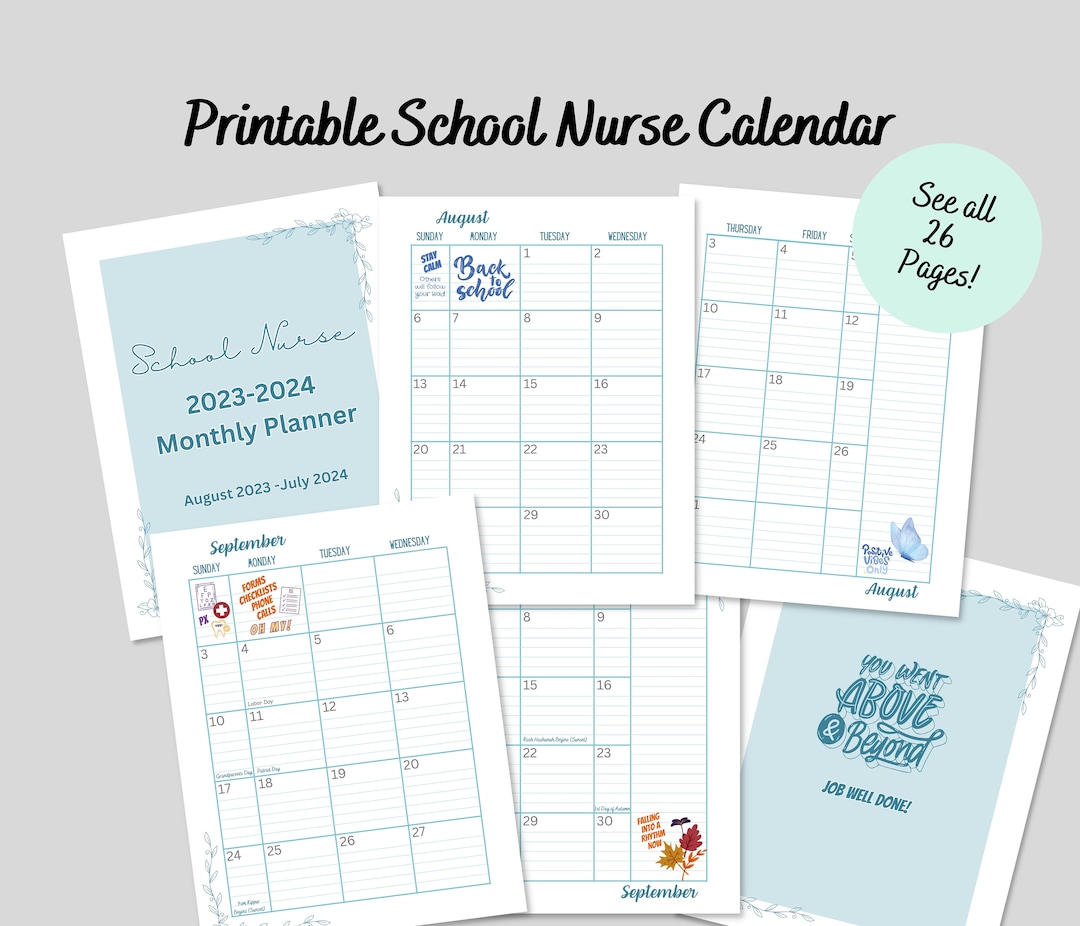School Nurse Printable Calendar School Nurse Planner - Etsy