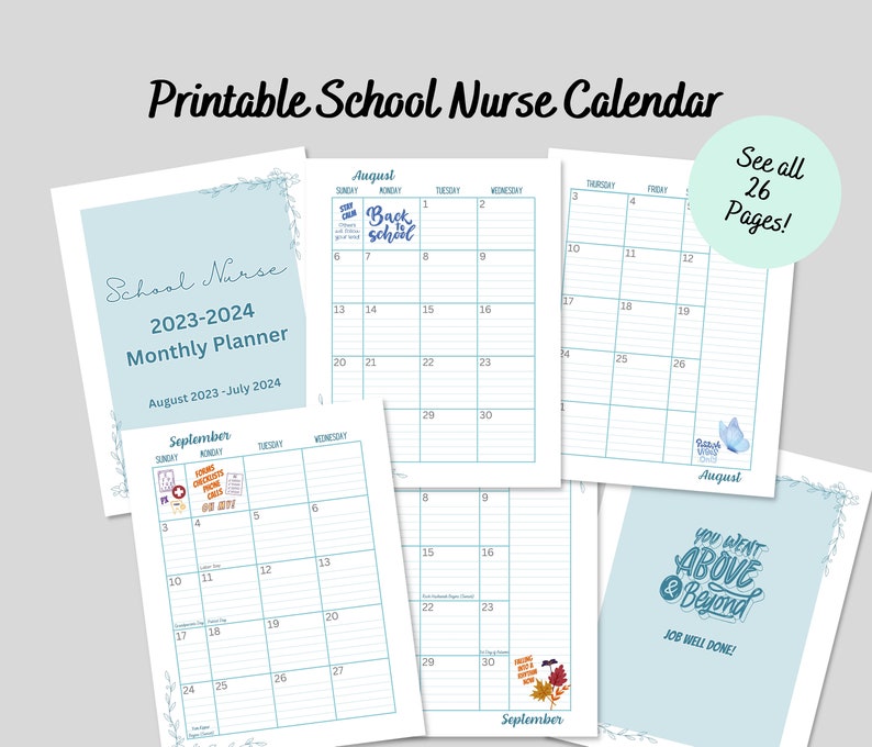 School Nurse Printable Calendar School Nurse Planner - Etsy